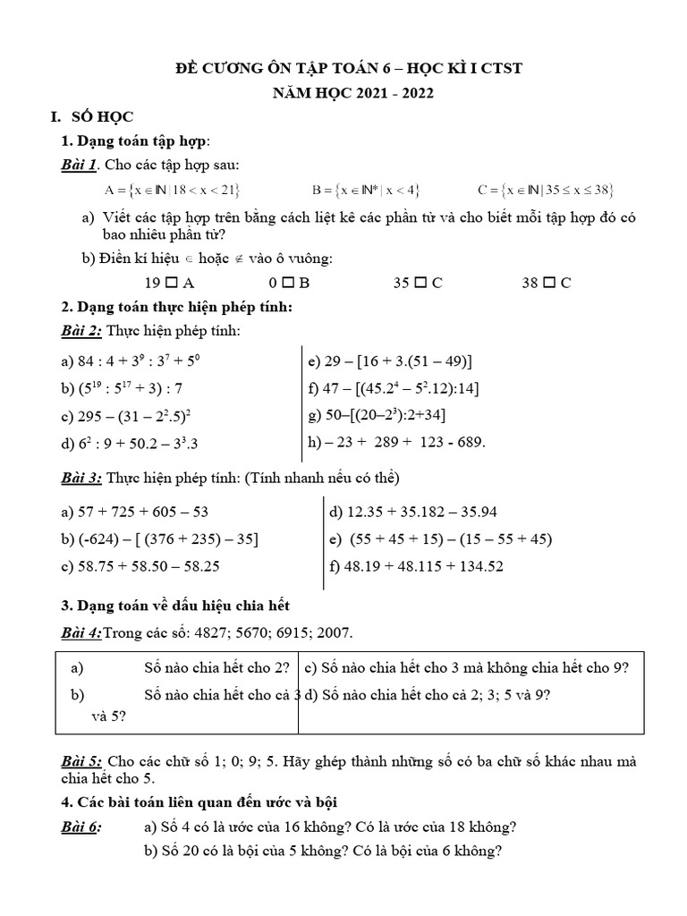 De Cuong HK1 Toan 6 CTST | PDF