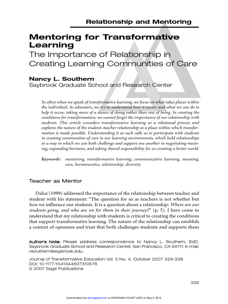 Mentoring in Transfomative Learning | PDF | Mentorship | Learning
