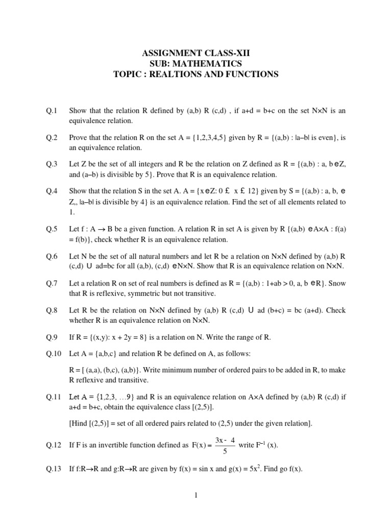 Xii - Realtions and Functions | PDF | Function (Mathematics) | Algebra