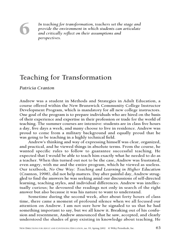 Transformative Learningg | PDF | Critical Thinking | Experience