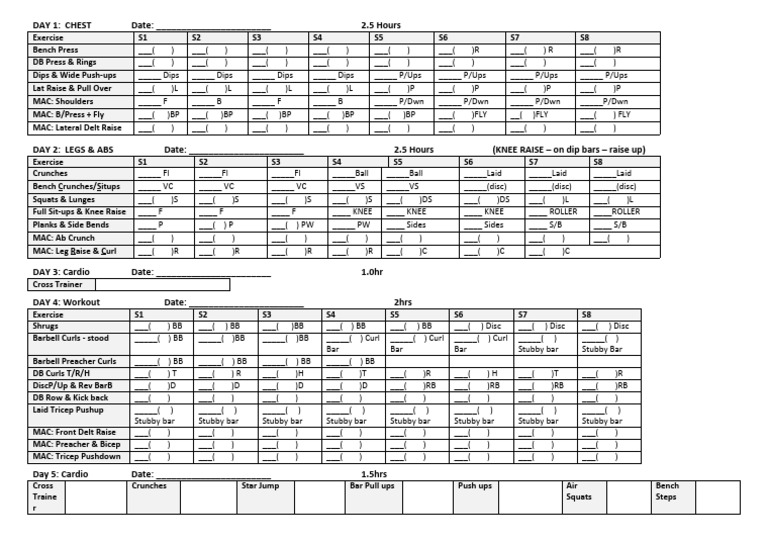 Workout Timetable | PDF | Physical Fitness | Strength Training