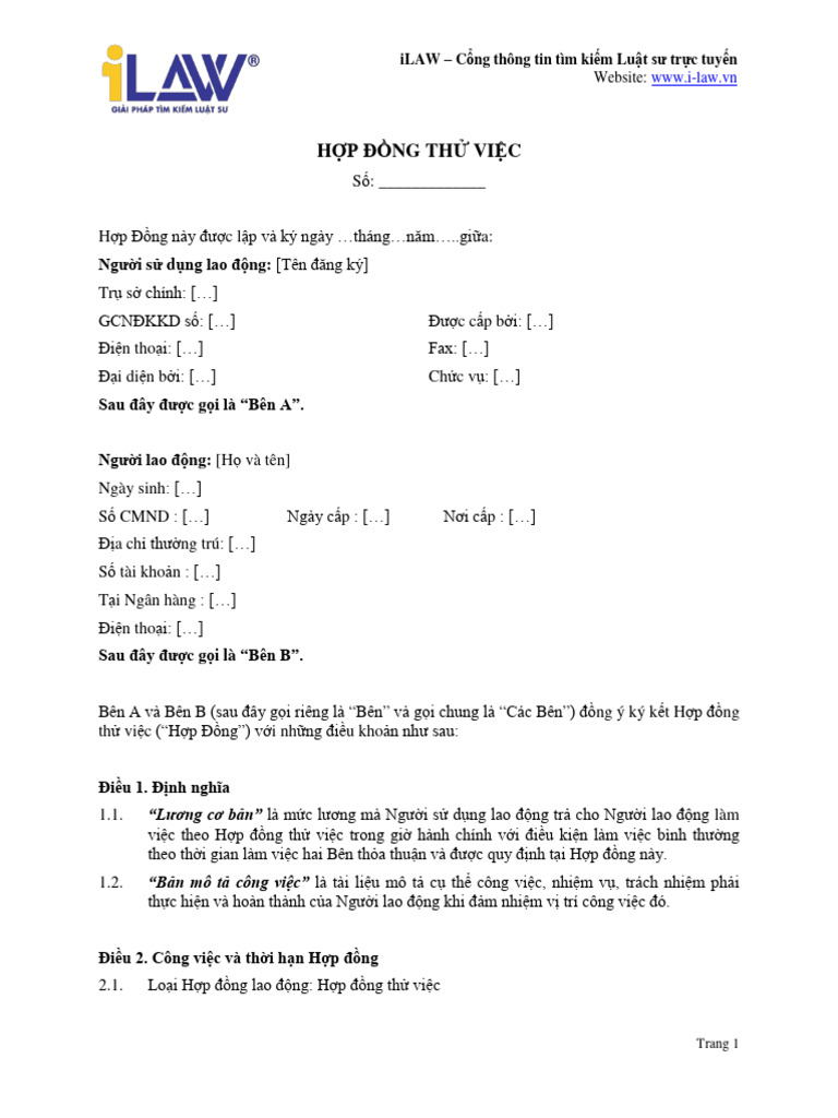 ld01 Hop Dong Thu Viec 1553248681 | PDF