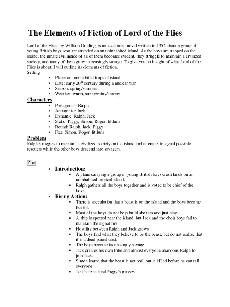 The Elements of Fiction of Lord of The Flies | PDF