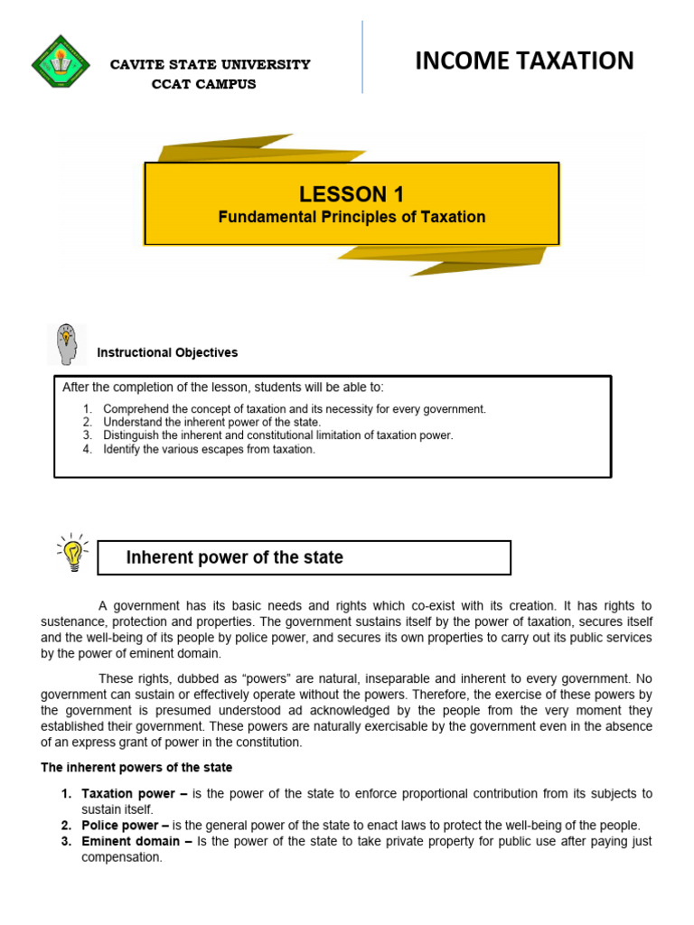 Topic 1 Fundamental Principle of Taxation | PDF | Taxes | Double Taxation