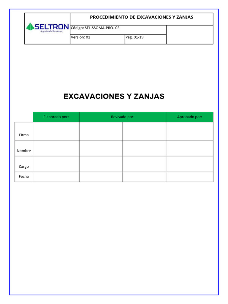 03.SEL - SSOMA.PRO.03 Excavaciones y Zanjas | PDF | Arena | Grava