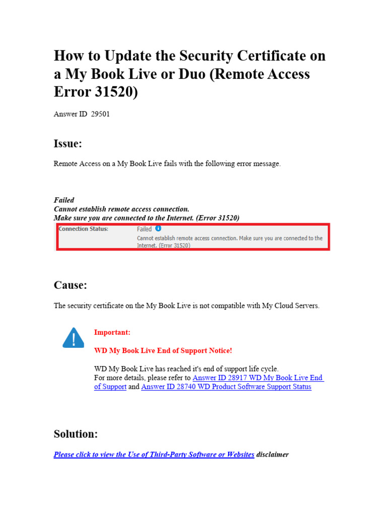 How To Update The Security Certificate On A My Book Live or Duo | PDF | Secure Shell | Mac Os