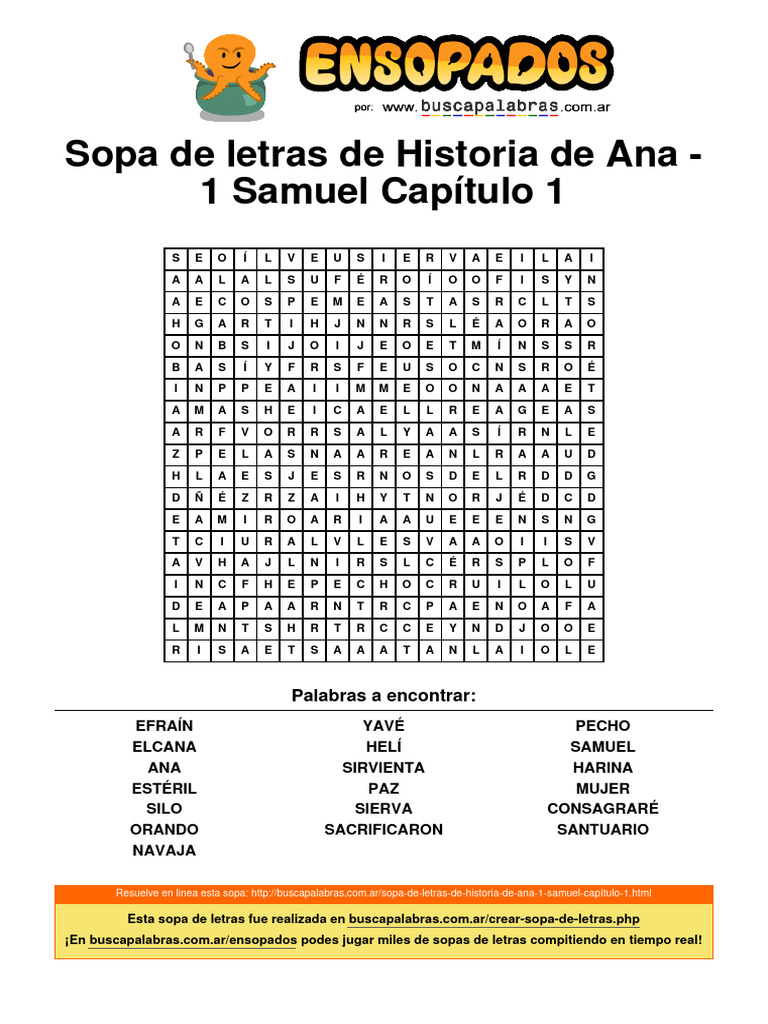 Sopa de Letras de Historia de Ana 1 Samuel Capitulo 1 | PDF