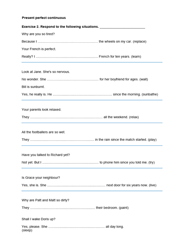 Present Perfect Continuous Exercise 2 | PDF