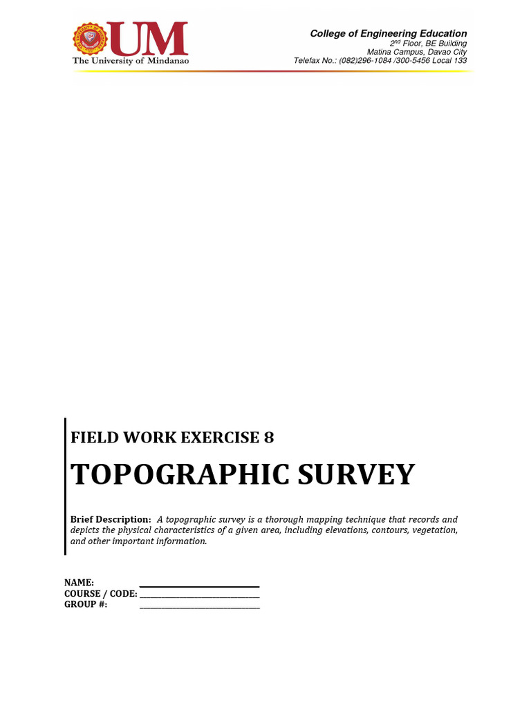 Topographic Survey Field Exercise Guide | PDF | Topography | Contour Line
