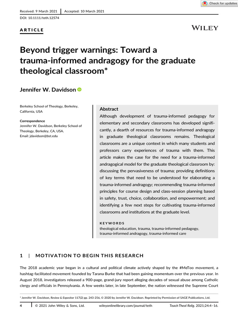 Beyond Trigger Warnings Toward | PDF | Psychological Trauma | Complex ...