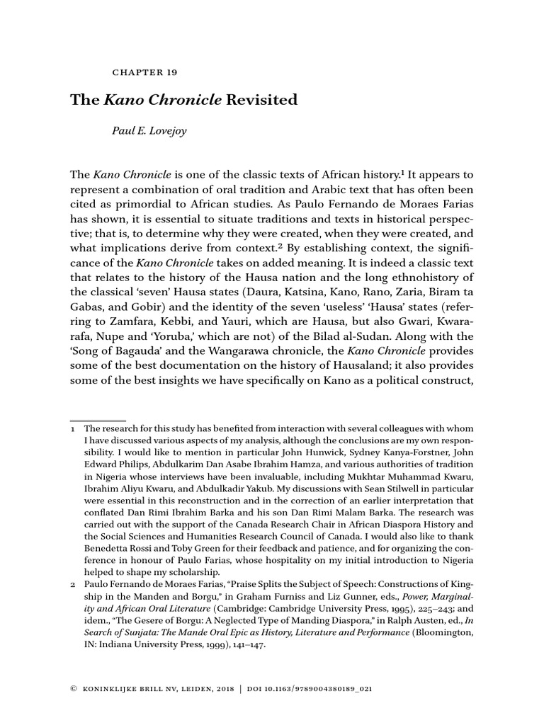 The Kano Chronicles Revisited | PDF