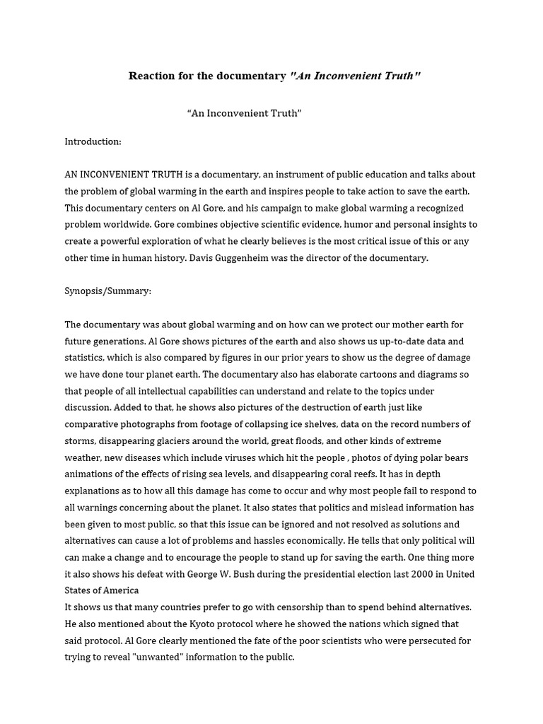 Example of Documentary Reaction Paper | PDF | Climate Change | Al Gore