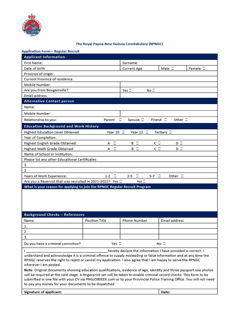 Police Recruitment Application Forms | PDF