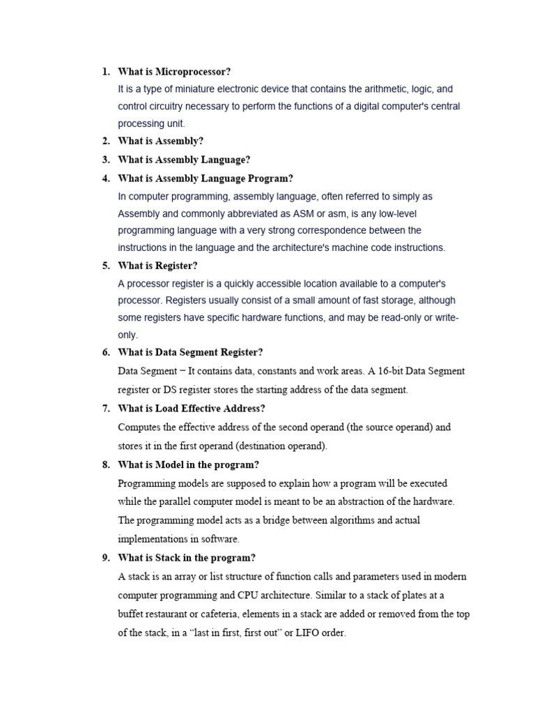Oral Question Bank With Answers | PDF | Assembly Language | Central ...