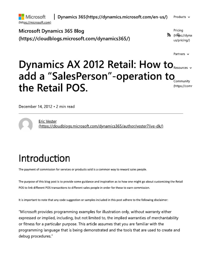 Dynamics AX 2012 Retail How To Add A SalesPerson Operation To The ...