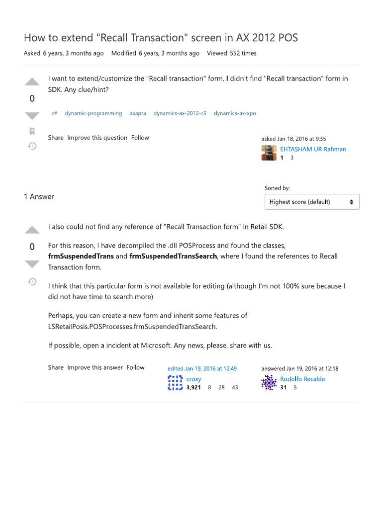 How To Extend Recall Transaction Screen in AX 2012 POS | PDF