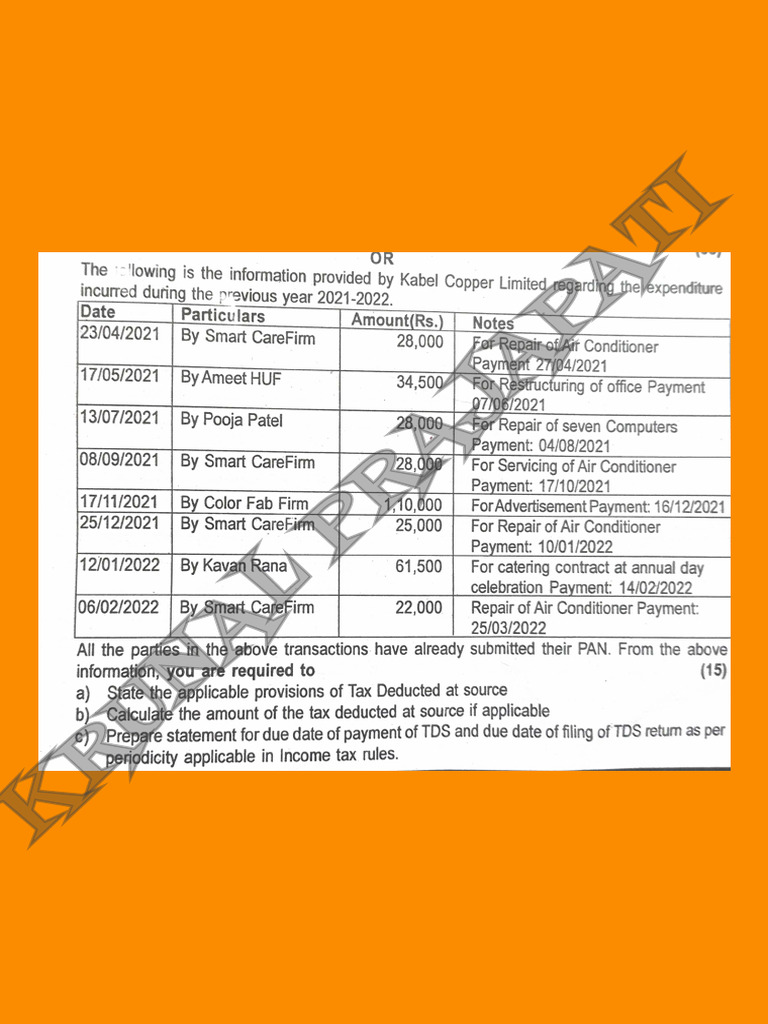 Income Tax Return Preparation (U - 4) Practice Sum Past Year Papers | PDF