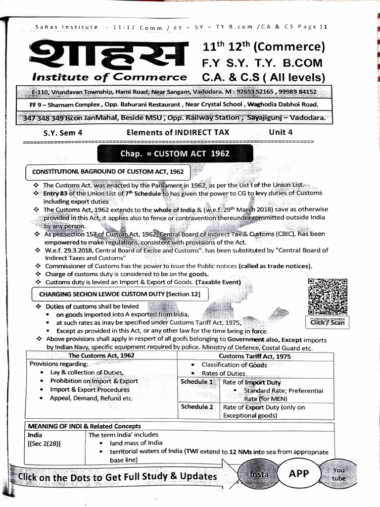 Elements of Indirect Taxes Unit 4 | PDF | Exclusive Economic Zone ...