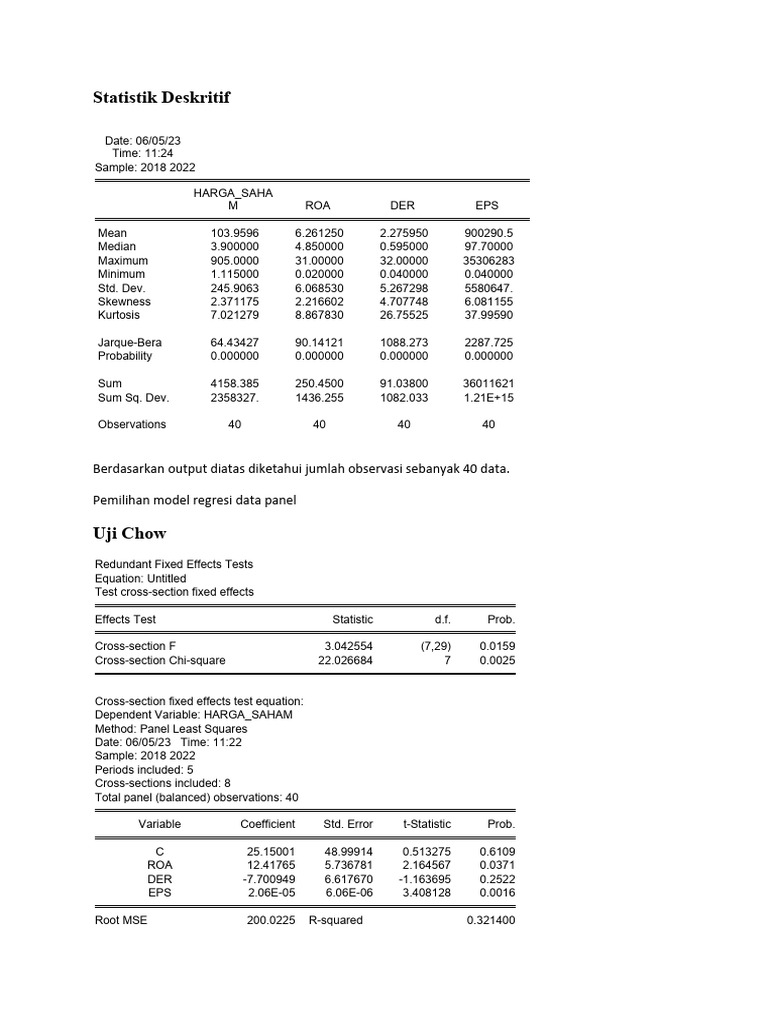 Interpretasi Panel Eviews-1 | PDF | Coefficient Of Determination | Errors And Residuals