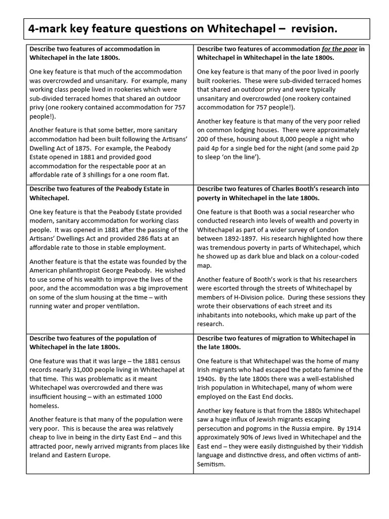 Whitechapel Revision - 4 Mark Key Feature Revision | PDF | Jack The Ripper