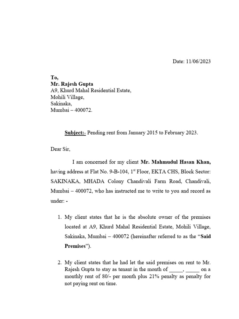 Notice of Rent Arrears and Eviction | PDF | Common Law | Private Law