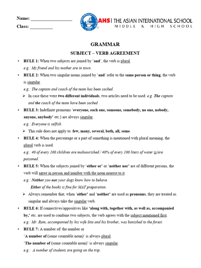 Subject Verb Agreement | PDF | Grammatical Number | Plural