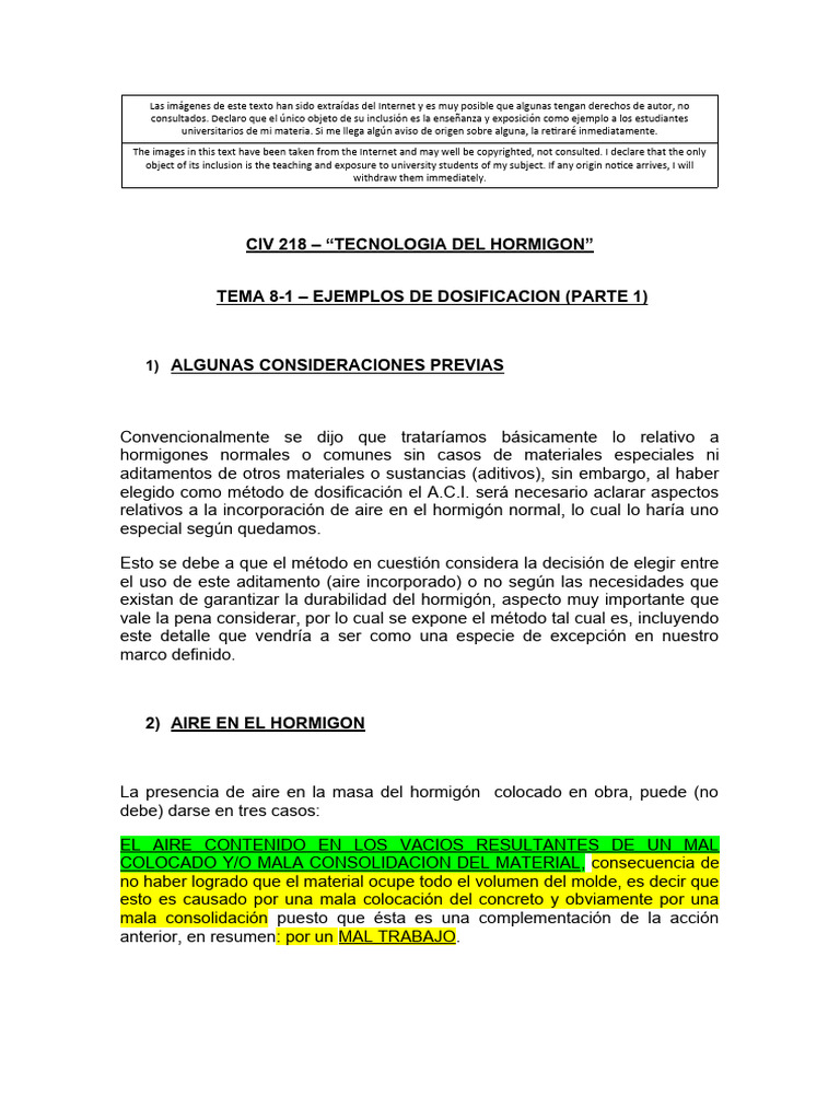 TEMA 8-1.EJEMPLOS DE DOSIFICACION (PARTE 1) | PDF | Hormigón | Agua