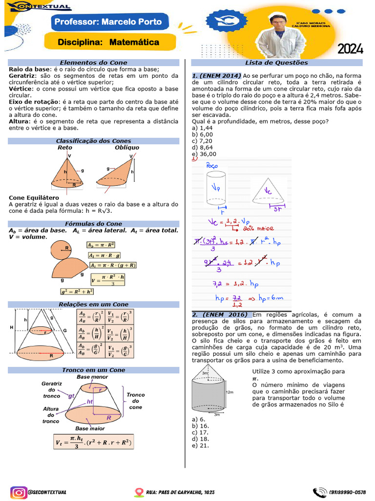 Aula 11 Geometria Espacial Cone Gabarito | PDF | Geometria Euclidiana | Formas geométricas