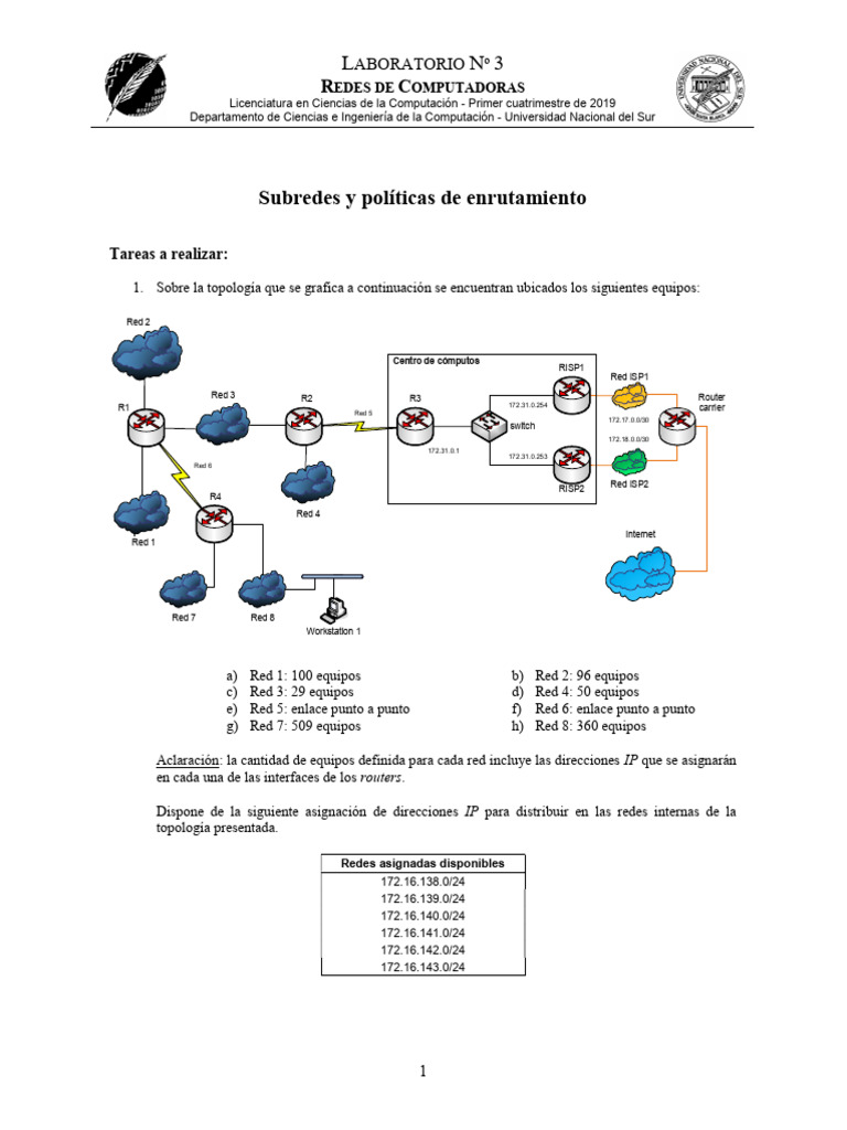 2019-laboratorio3 | PDF | Enrutador (Computación) | Dirección IP