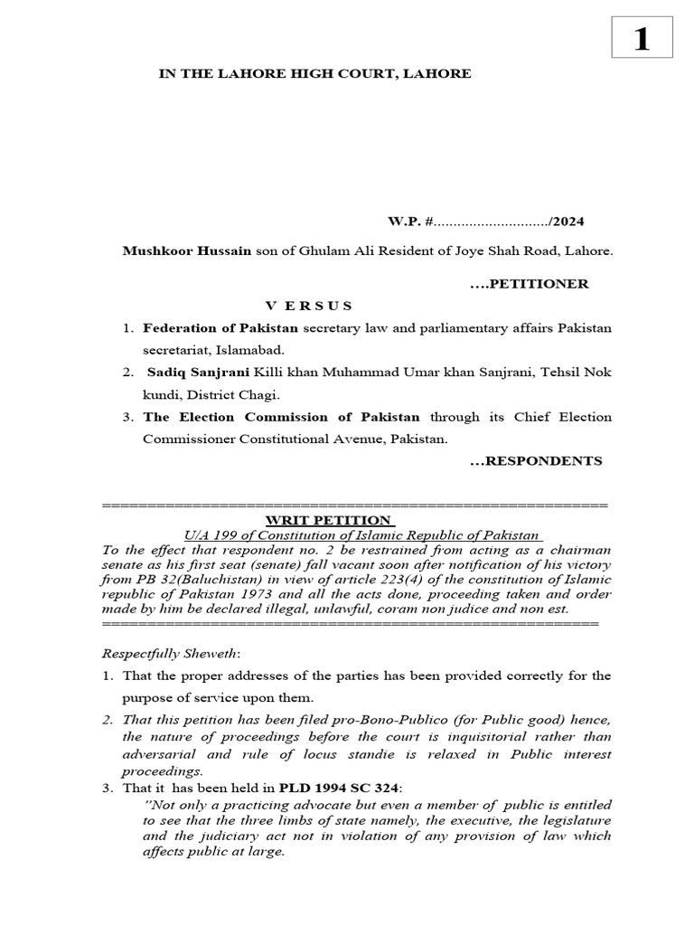 Chairman Senate Writ Petition New | PDF | Affidavit | United States ...
