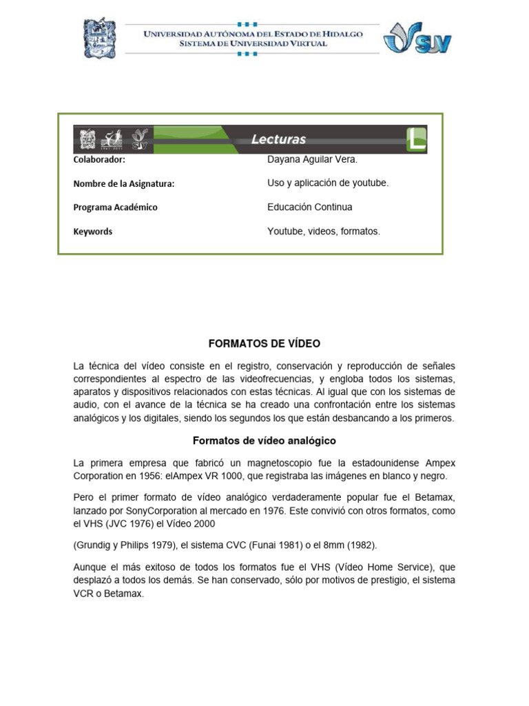 LEC16 - Formato de Video | PDF | Compresión de datos | Tecnología de ...