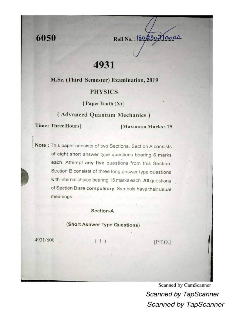 Advanced Quantum Mechanics Papers | PDF