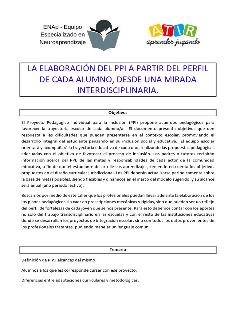 La Elaboración Del Ppi A Partir Del Perfil de Cada Alumno, Desde Una Mirada Interdisciplinaria ...