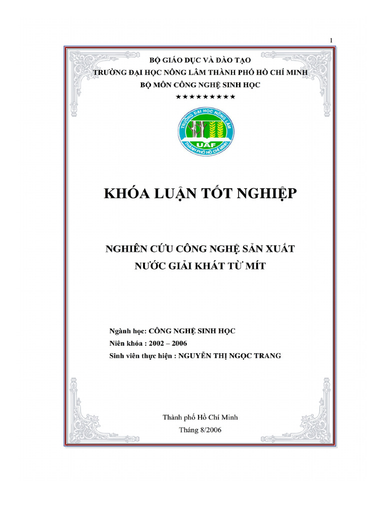 (123doc) Khoa Luan Nghien Cuu Cong Nghe San Xuat Nuoc Giai Khat Tu Mit | PDF