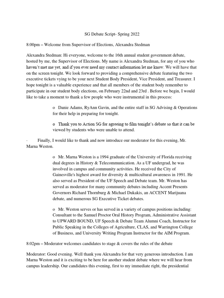 SG Debate Script Spring 2022 | PDF