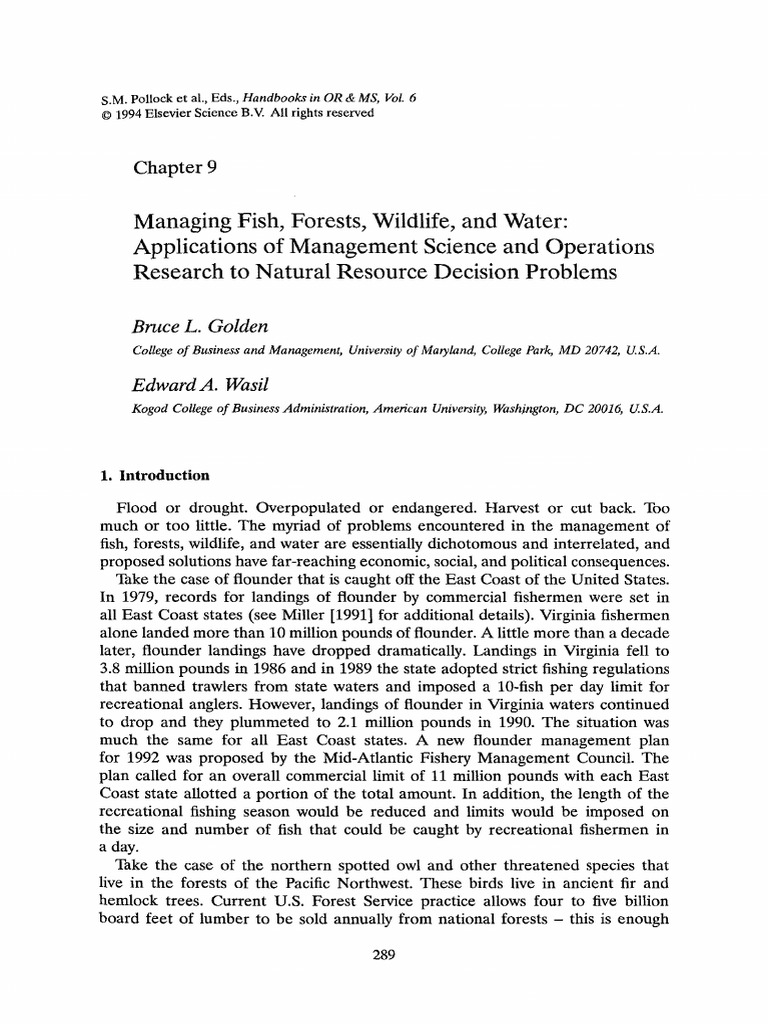Chapter 9 Managing Fish Forests Wildlife and Wate 1994 Handbooks in ...