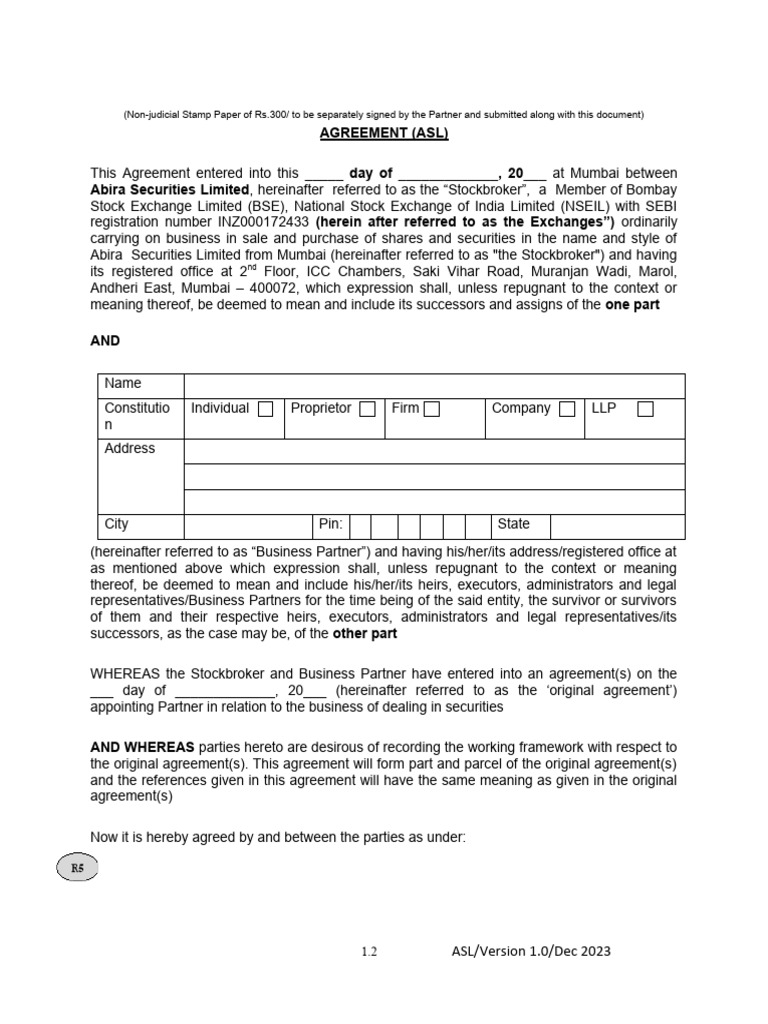 Final 1.2._ASL_Agreement_Internal | PDF | Business | Stockbroker