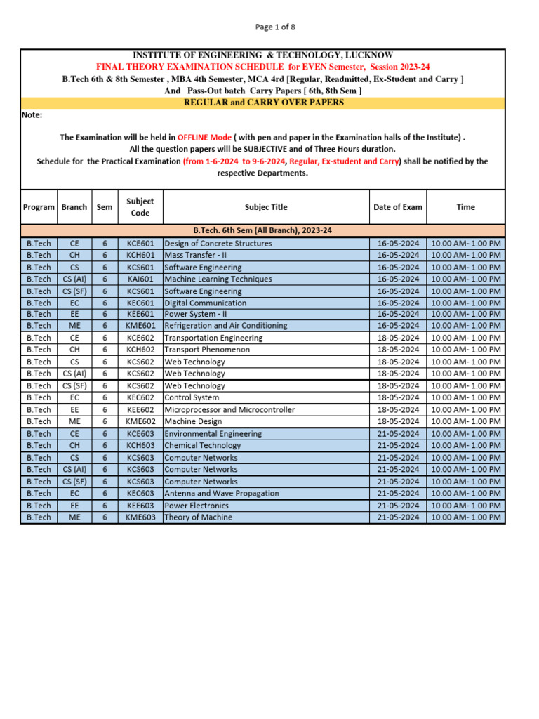 Final Schedule Phase I 10-05-2024 | PDF | Master Of Business Administration | Engineering