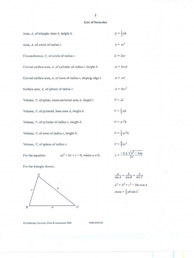 List of Formulas Maths | PDF