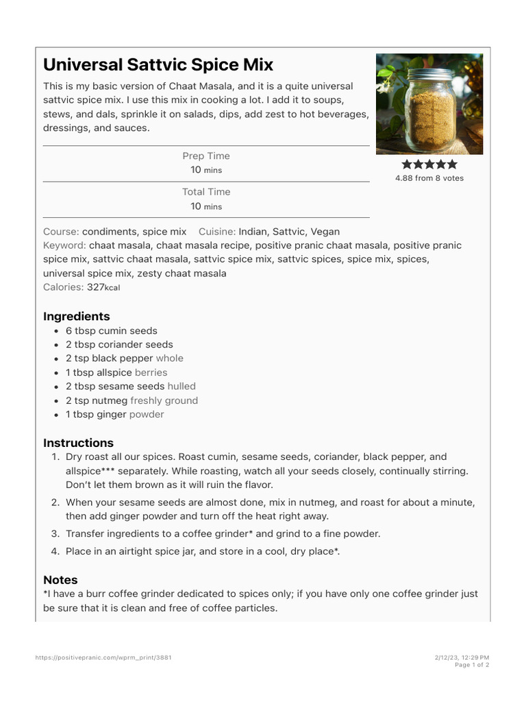 Universal Sattvic Spice Mix - Positive Pranic | PDF | Spice | Coriander