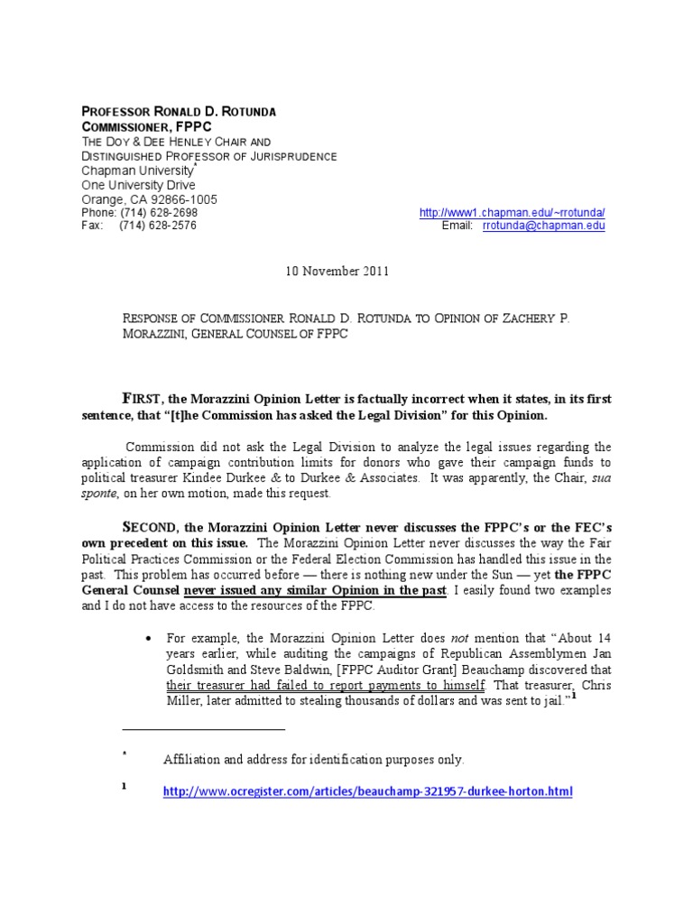 Commissioner Rotunda Letter | PDF | Federal Election Commission | Law ...