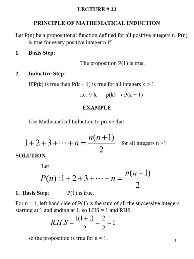 Mth202 Lecture23 Induction | PDF | Equations | Algebra