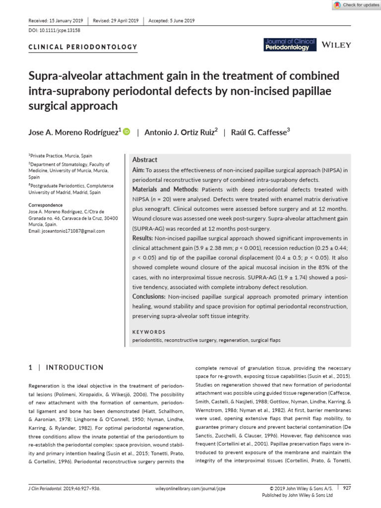 J Clinic Periodontology - 2019 - Moreno Rodríguez - Supra Alveolar ...
