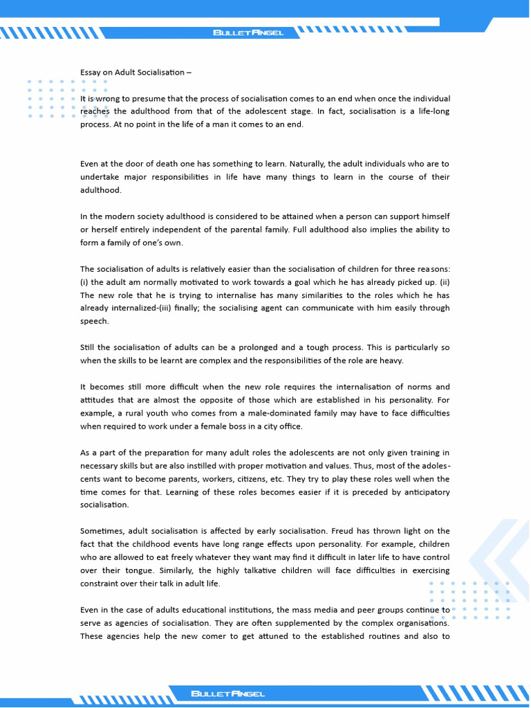 Adult Vs Child Socialisation | PDF | Socialization | Adolescence