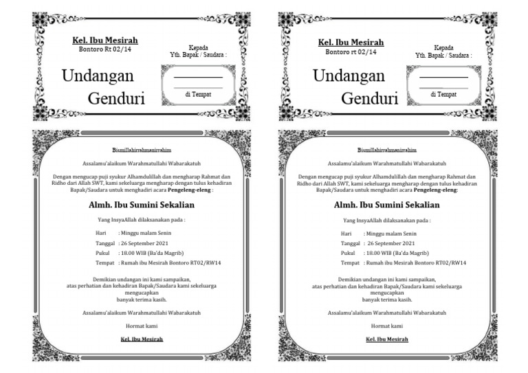 Undangan Genduri Almh. Ibu Sumini | PDF