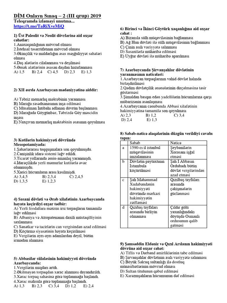 DIM Onlayn Sınaq - 2 (III Qrup) - 2019 | PDF
