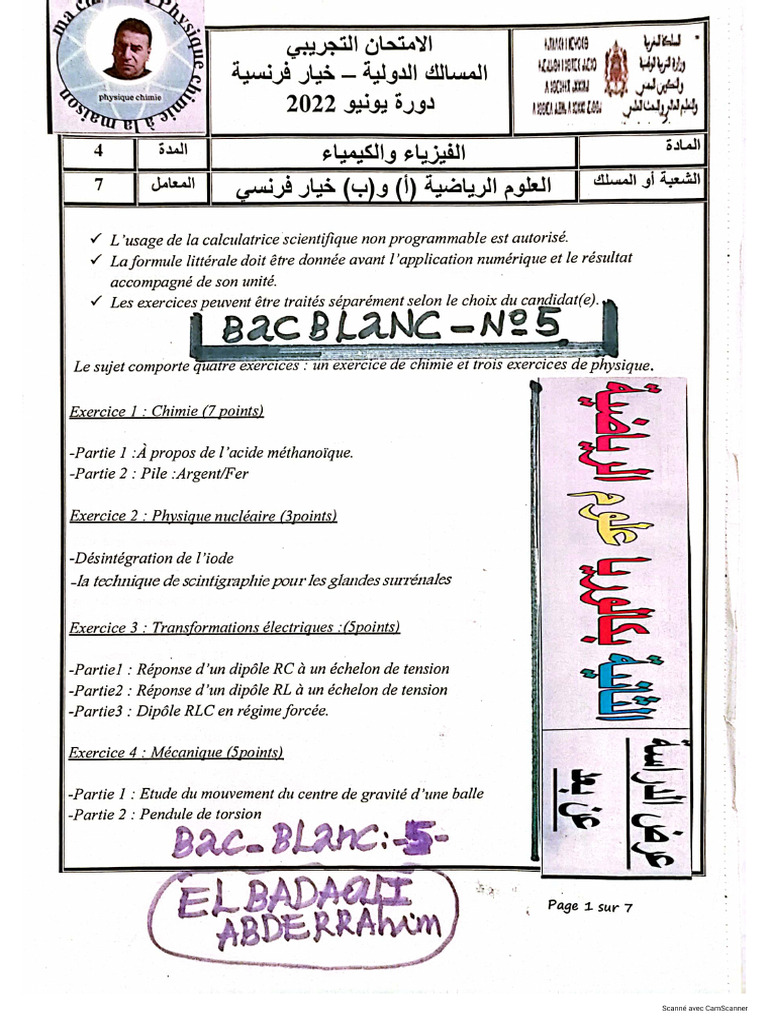 Bac Blanc - 2 - Pour 2eme Bac SC Math Prof El Badaoui Avec Corrigé | PDF