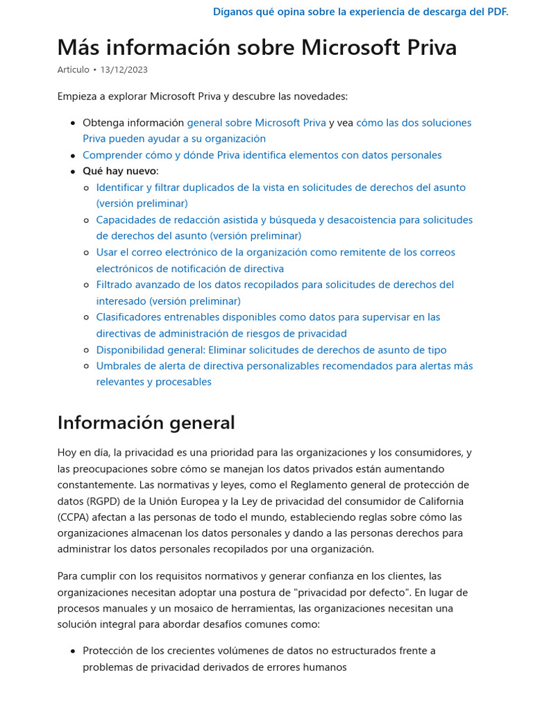 Microsoft Purview Priva | PDF | Microsoft | Privacidad