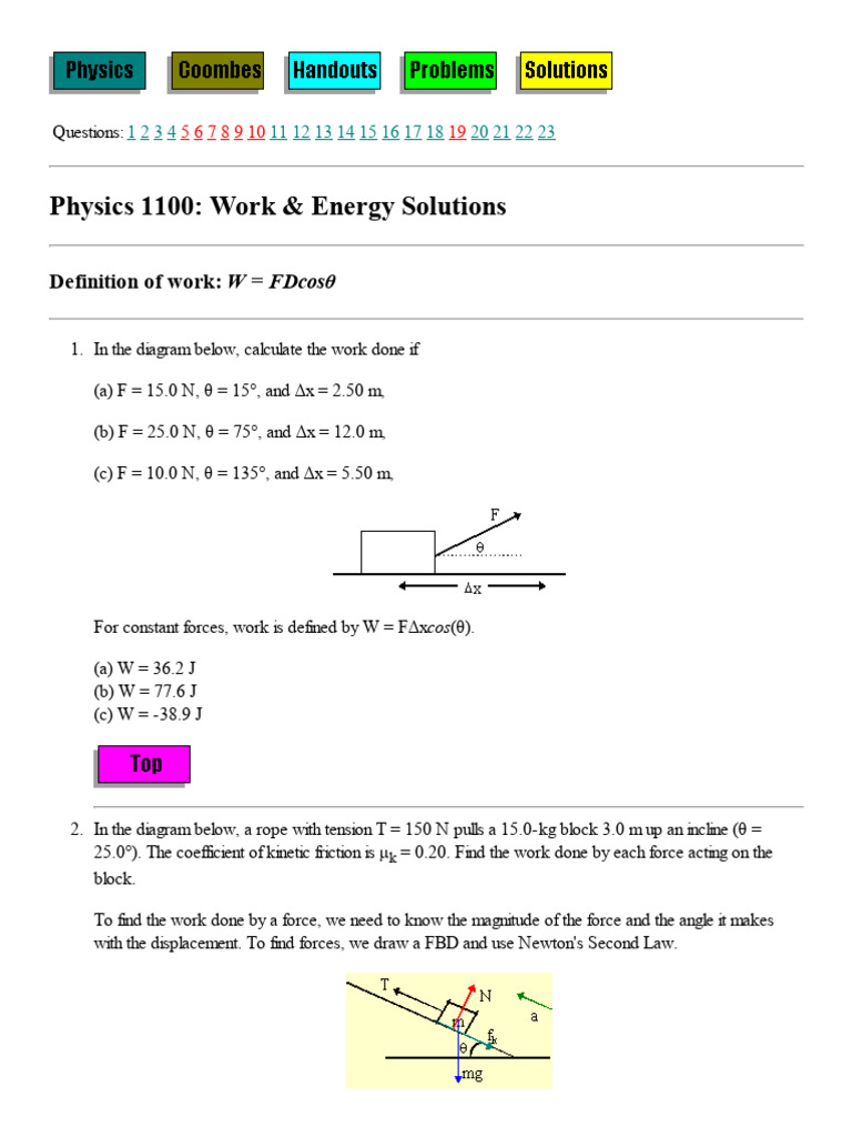 Physics 1100 Work & Energy Solutions | PDF | Force | Friction