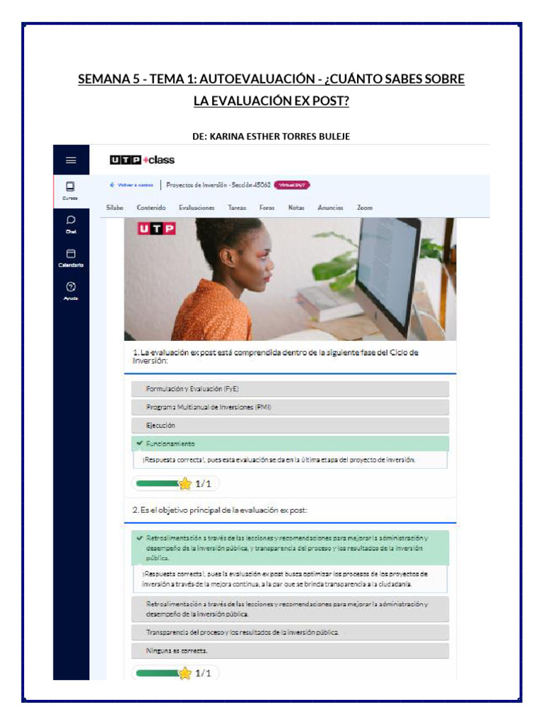 Semana 5 - Tema 1 Autoevaluación. Cuánto Sabes Sobre La Evaluación Ex Post - Karina Esther ...